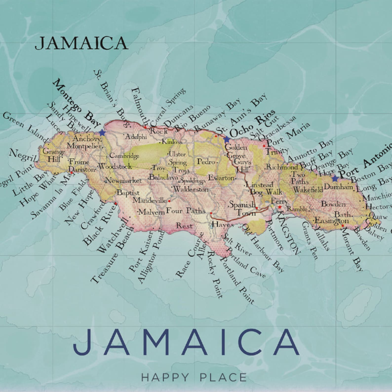 FRAMED Jamaica Map Jamaica Poster Caribbean Island Map Map - Etsy