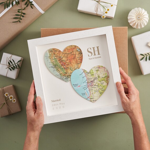 Custom Map Gift for Him Two Custom Map Heart Print for A - Etsy