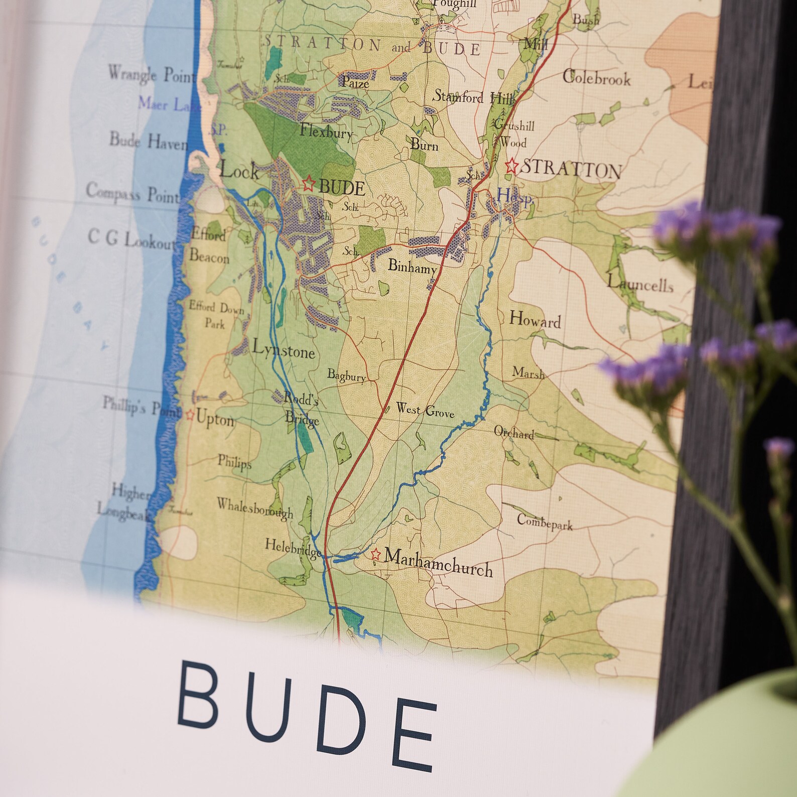 FRAMED Bude Cornwall Map Poster Bude Map Watercolour Print | Etsy