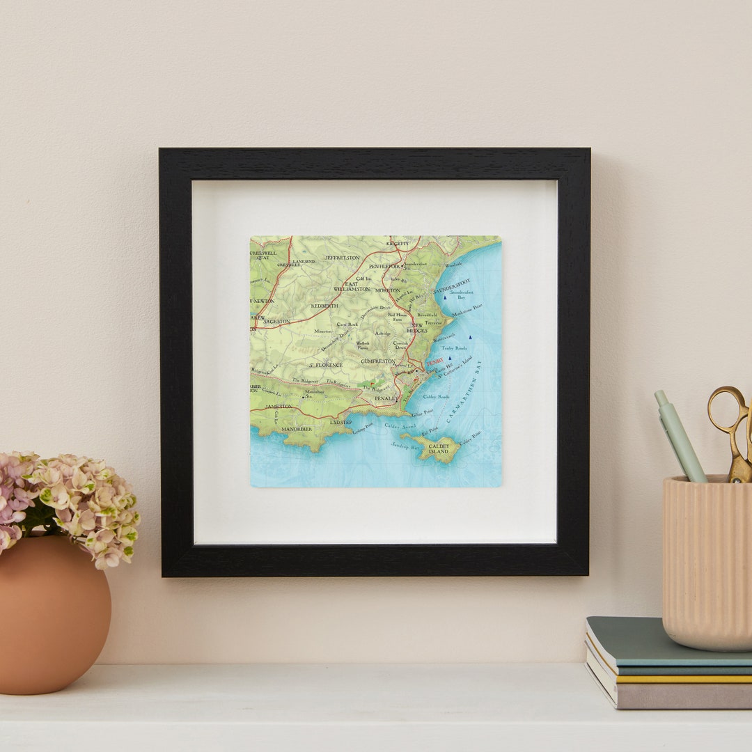 Tenby Map Wall Art, Framed Map Print, Wales Map Gift, Leaving Gift ...