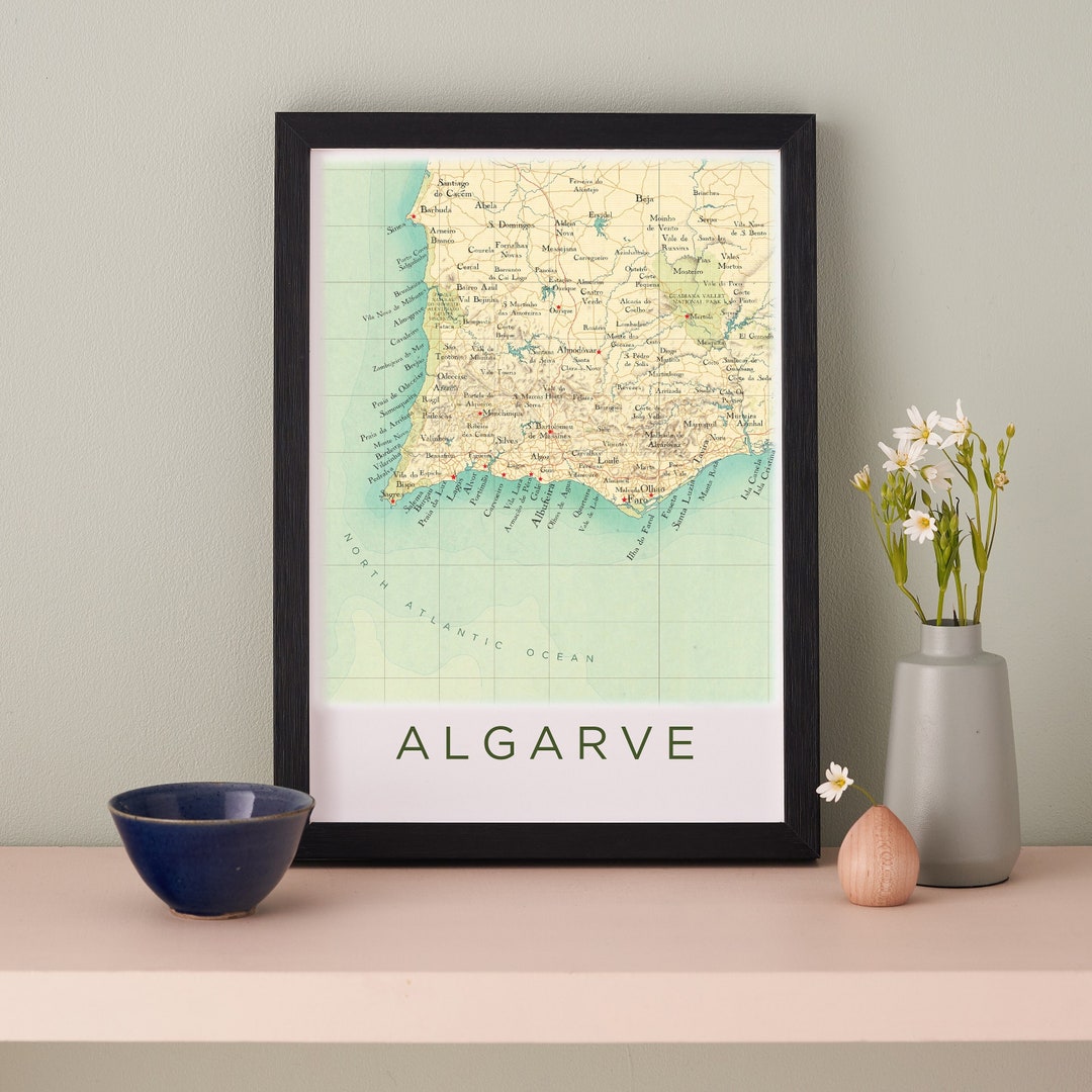 Algarve Map, Wall Art Map Poster, Algarve Portugal Map Print, Wedding ...