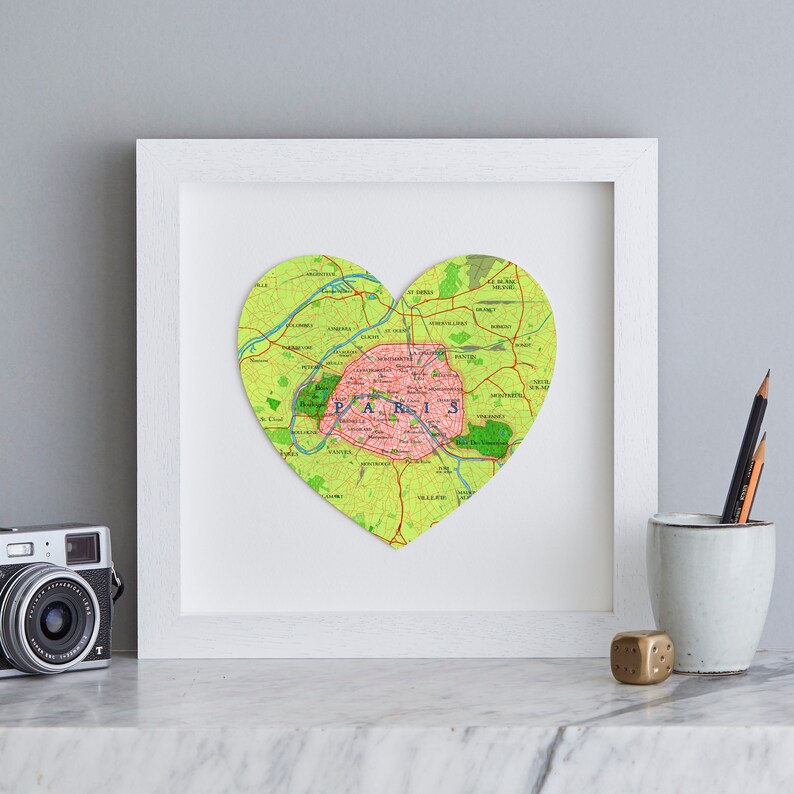 Paris Map Print in a Square or Heart Shape - Hand Drawn Vintage Map ...
