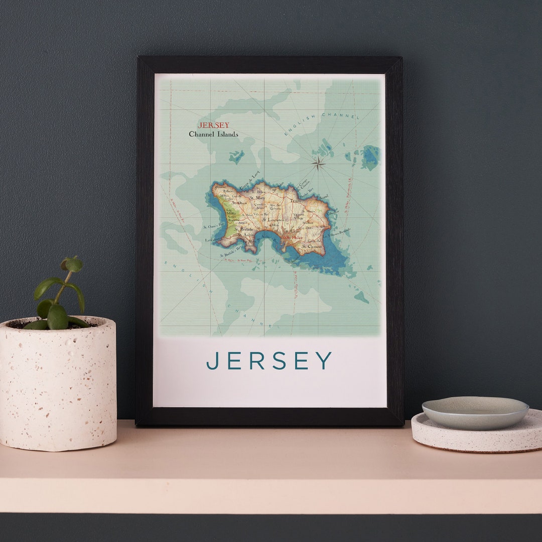 Jersey Print, Map Poster, Jersey Channel Islands Map, Coastal Wall Art ...