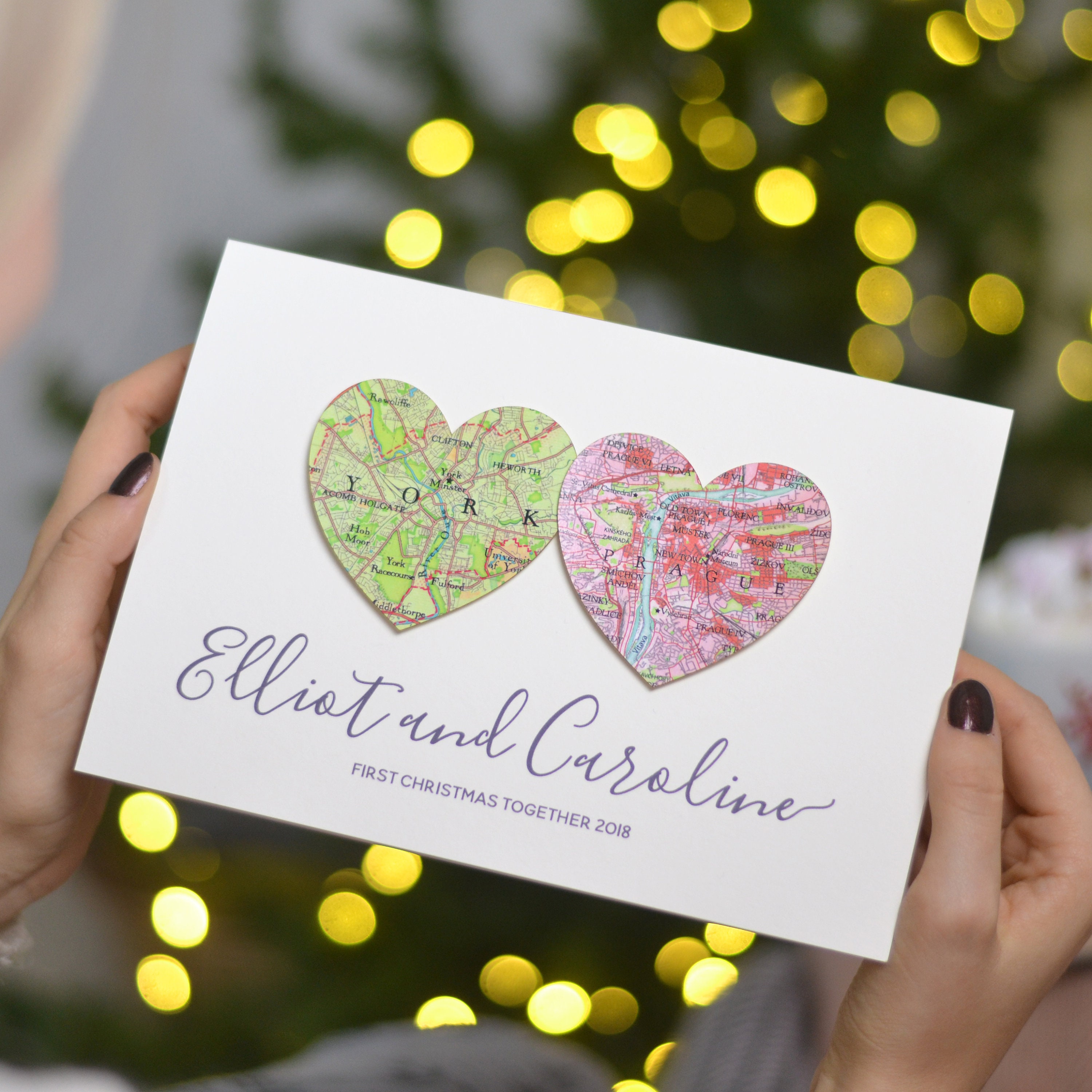 Custom Map Card - Two Heart Luxury Personalised Card for Mum or Mom ...