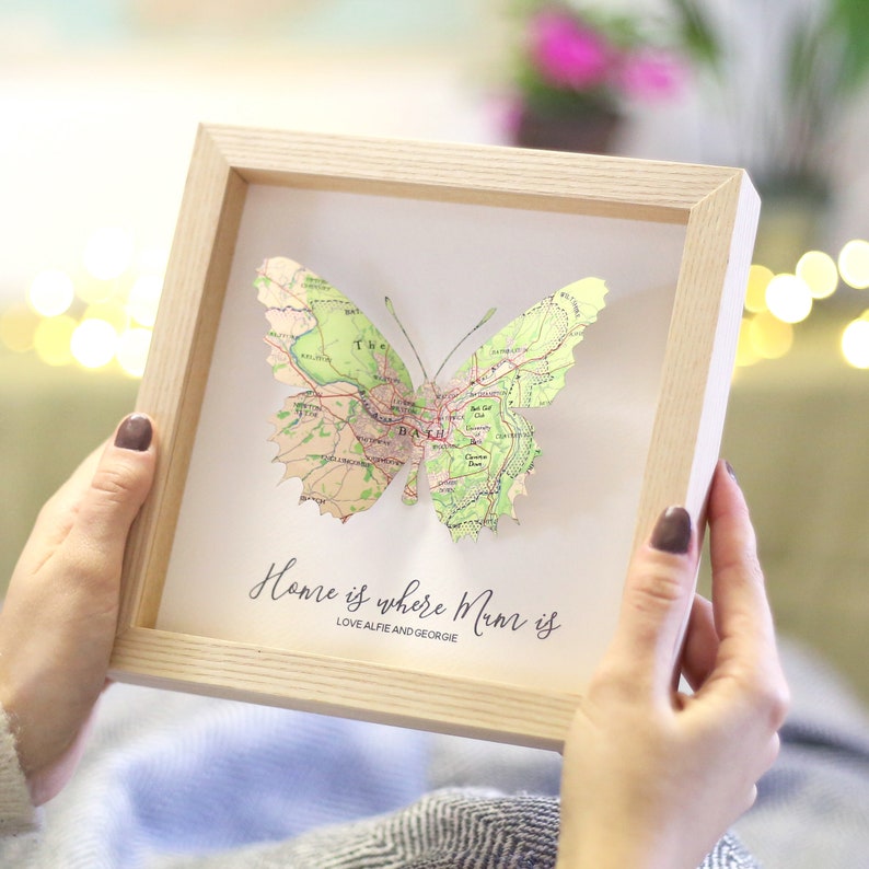 Mother's Day Gift, Home is Where Mum Is, Custom Map 3D Butterfly Print ...
