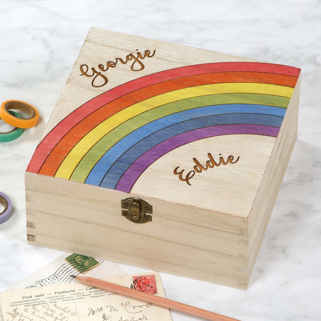 Rainbows Keepsake Box - Personalised Storage Treasure Box - Children's ...