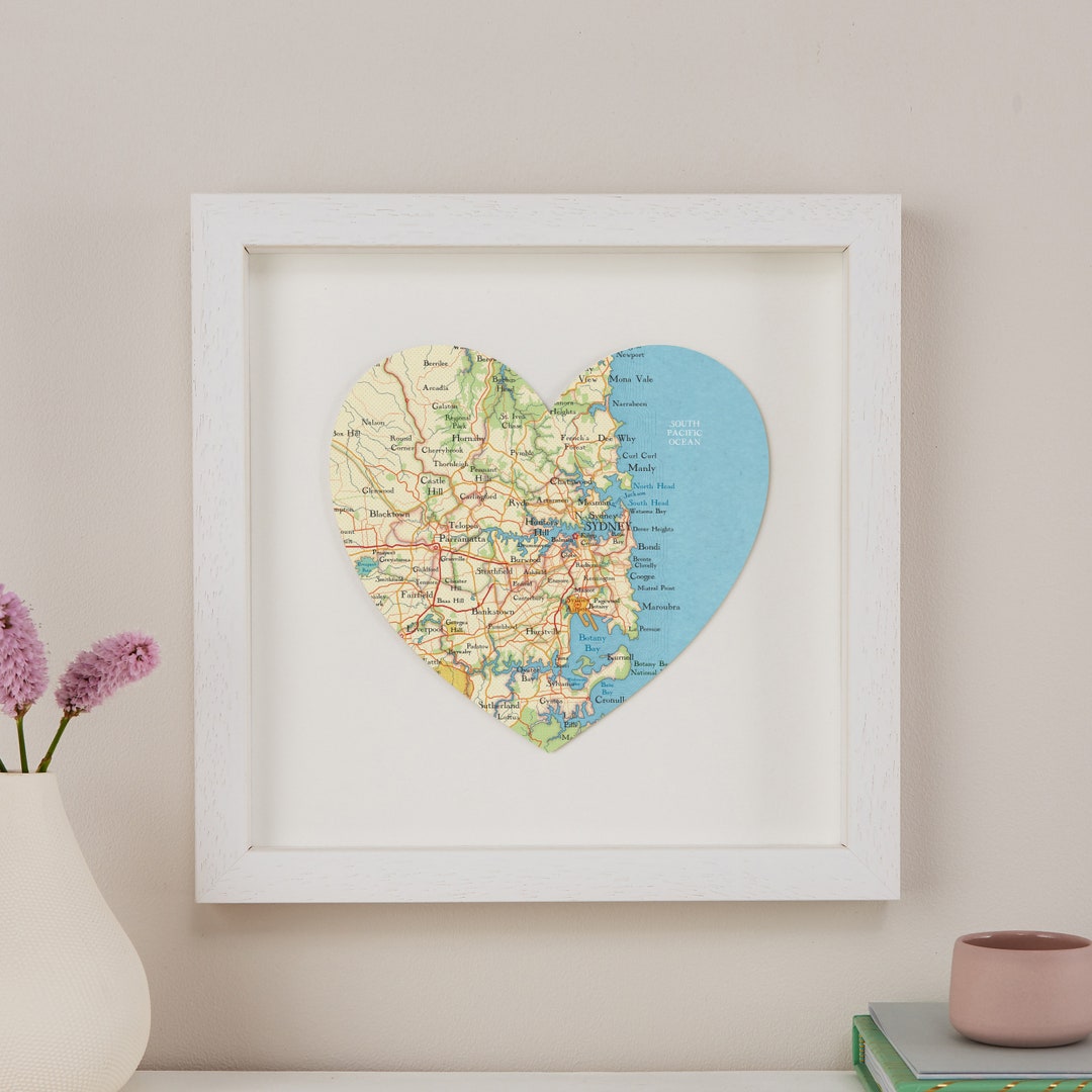 Sydney Australia Framed Map Wall Art, Map Heart Print, Travel Gift for ...