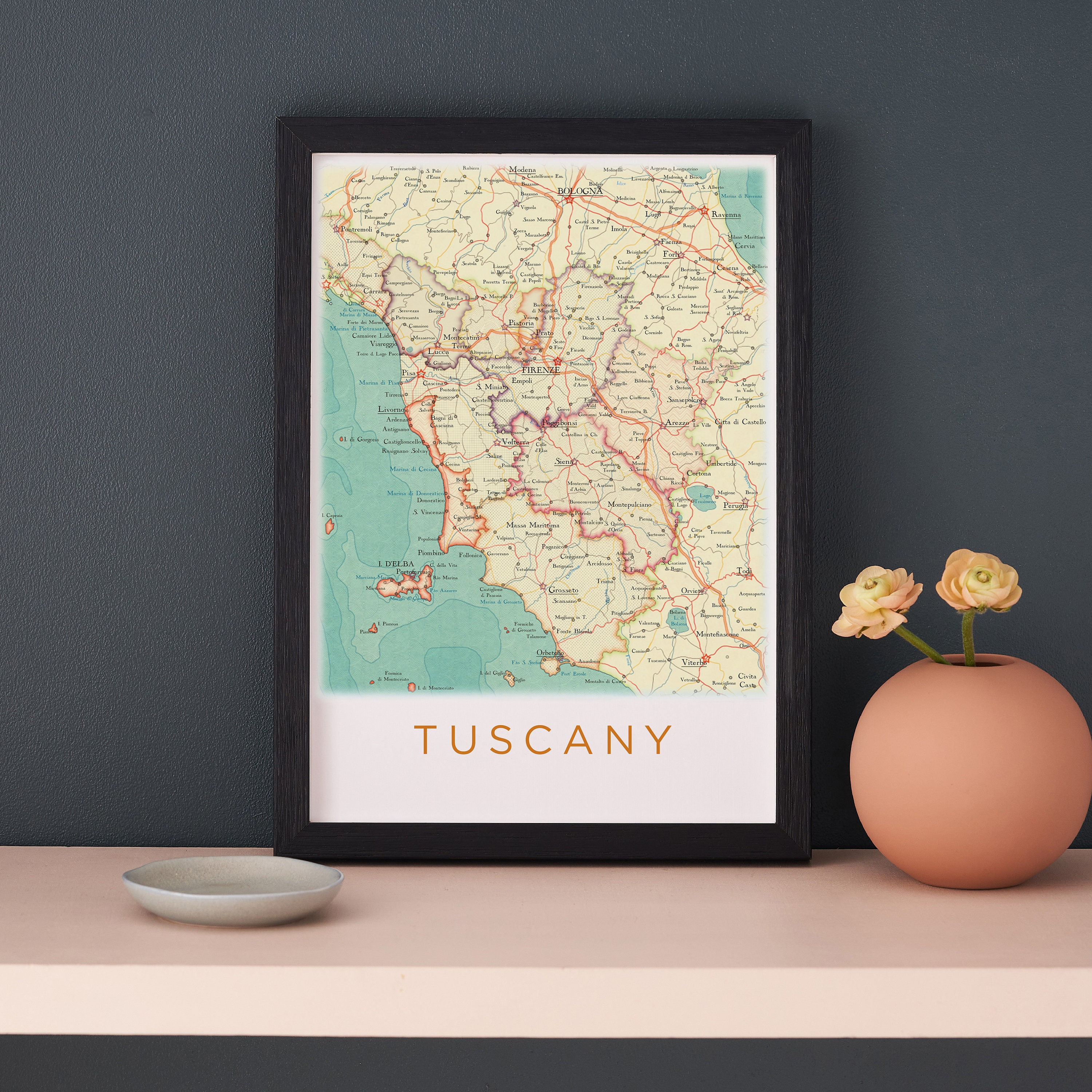 Map of Tuscany Italy, Wall Art Map Print, Poster Home Decor Gift ...