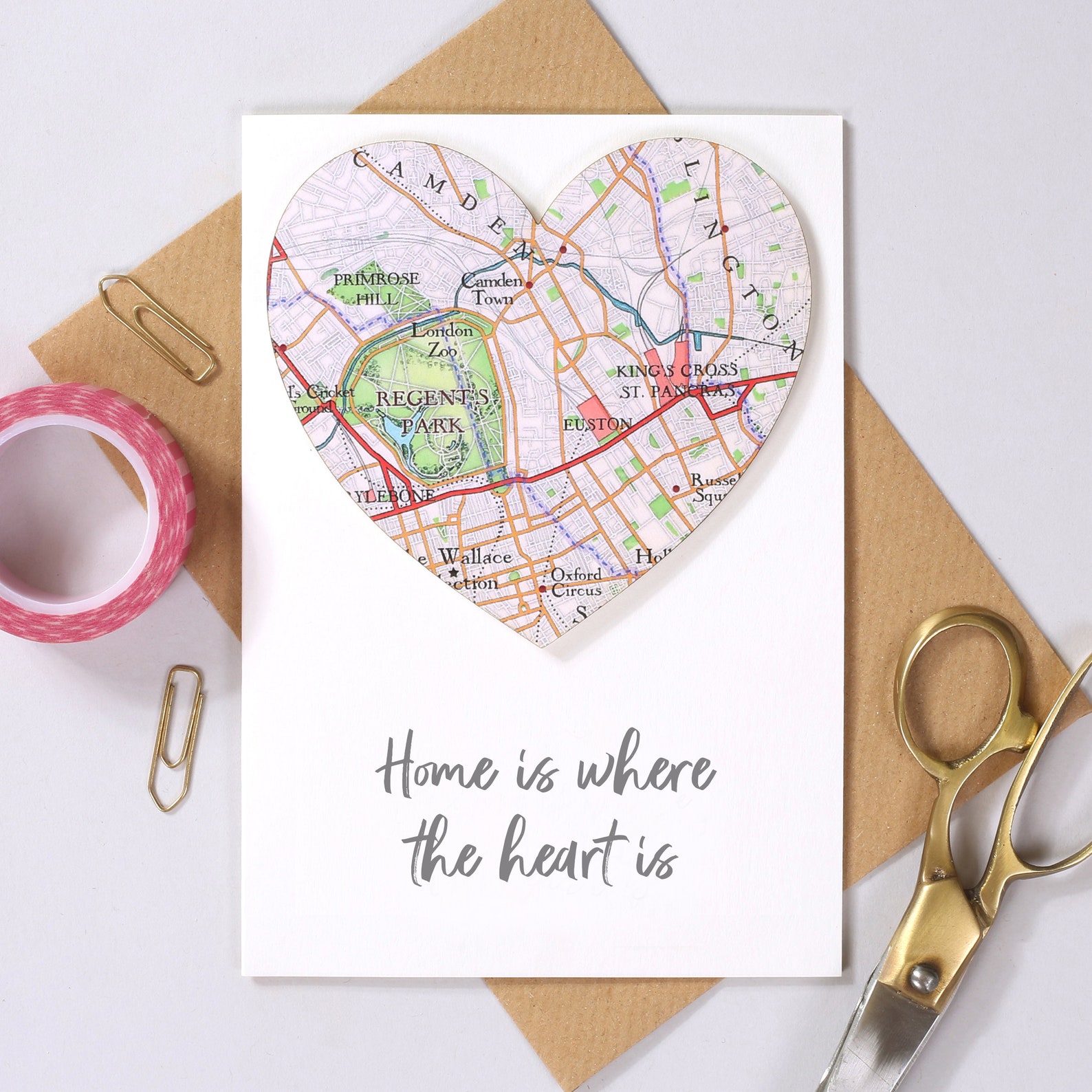 New Home Card, Custom Map Gift, Map Heart Card, Housewarming Greetings ...
