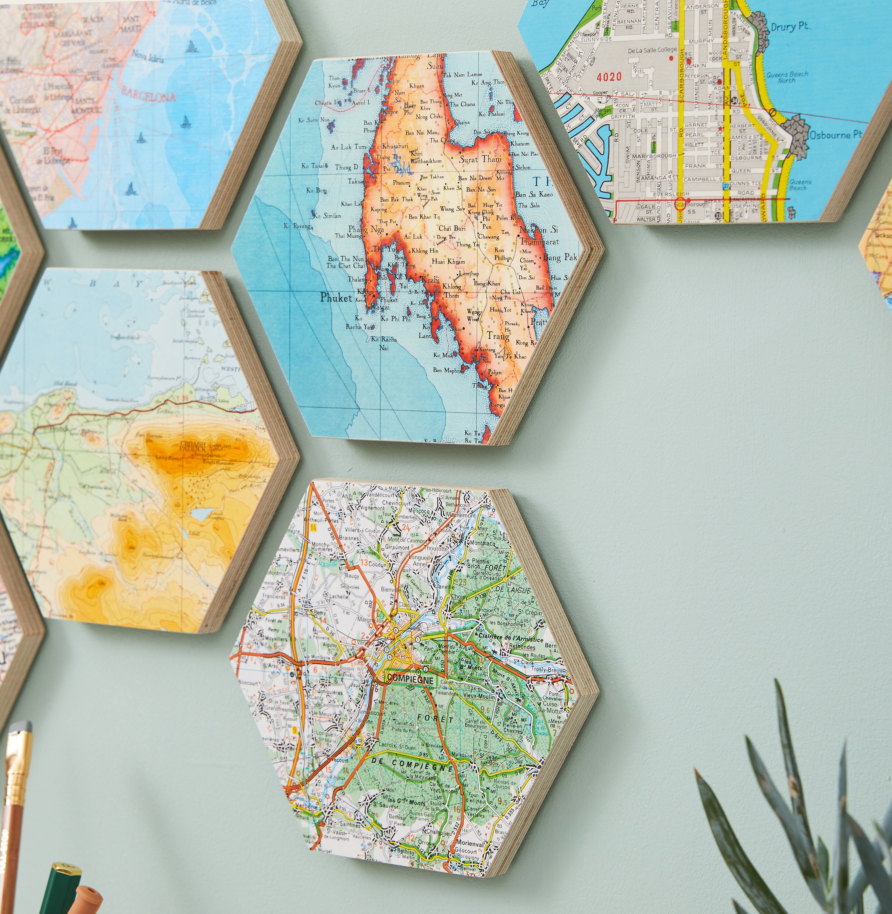 Wall Art Tile Hexagons, Custom Map Gift, Travel Gift for Him, Hexagon ...