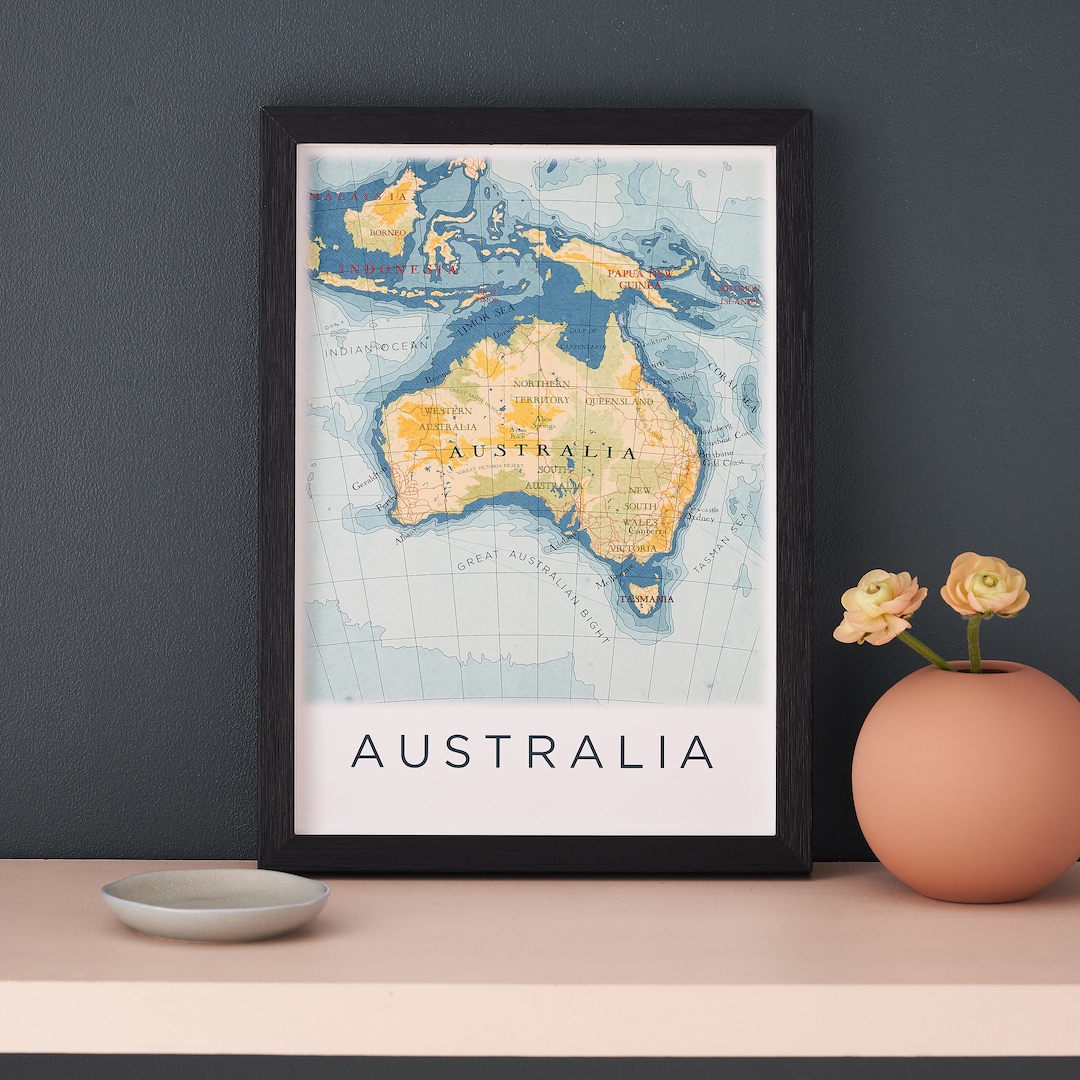 Australia Map Poster, Australia Map Watercolour Print, Hand Drawn Map ...
