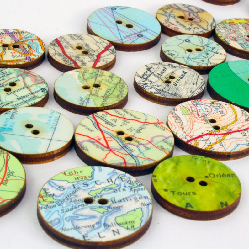 Map Buttons - Crafting Supply - Scrapbooking Kit - Antique Map Scraps ...