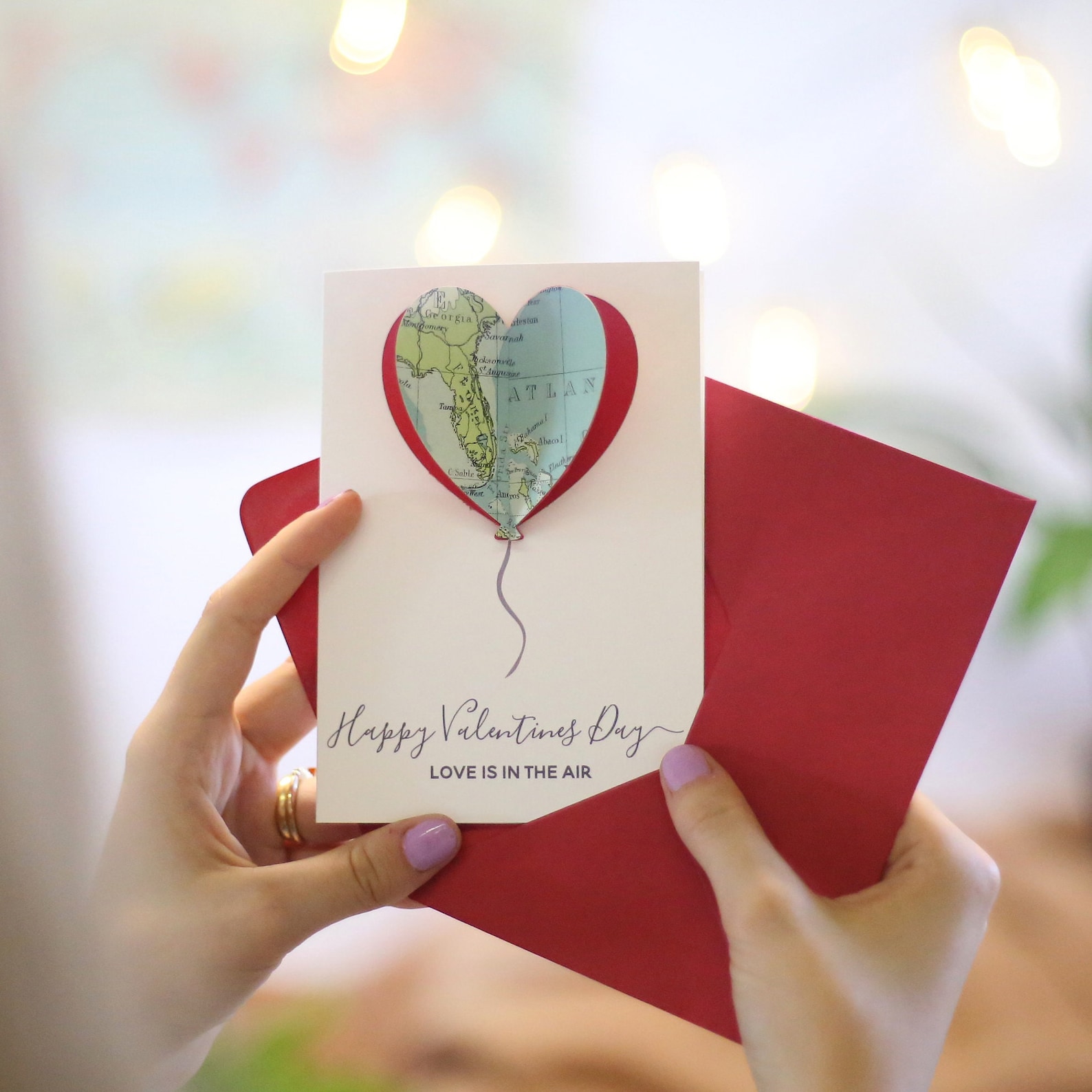 Pop up Valentines Card, Custom Map Love Heart Balloon Valentine ...