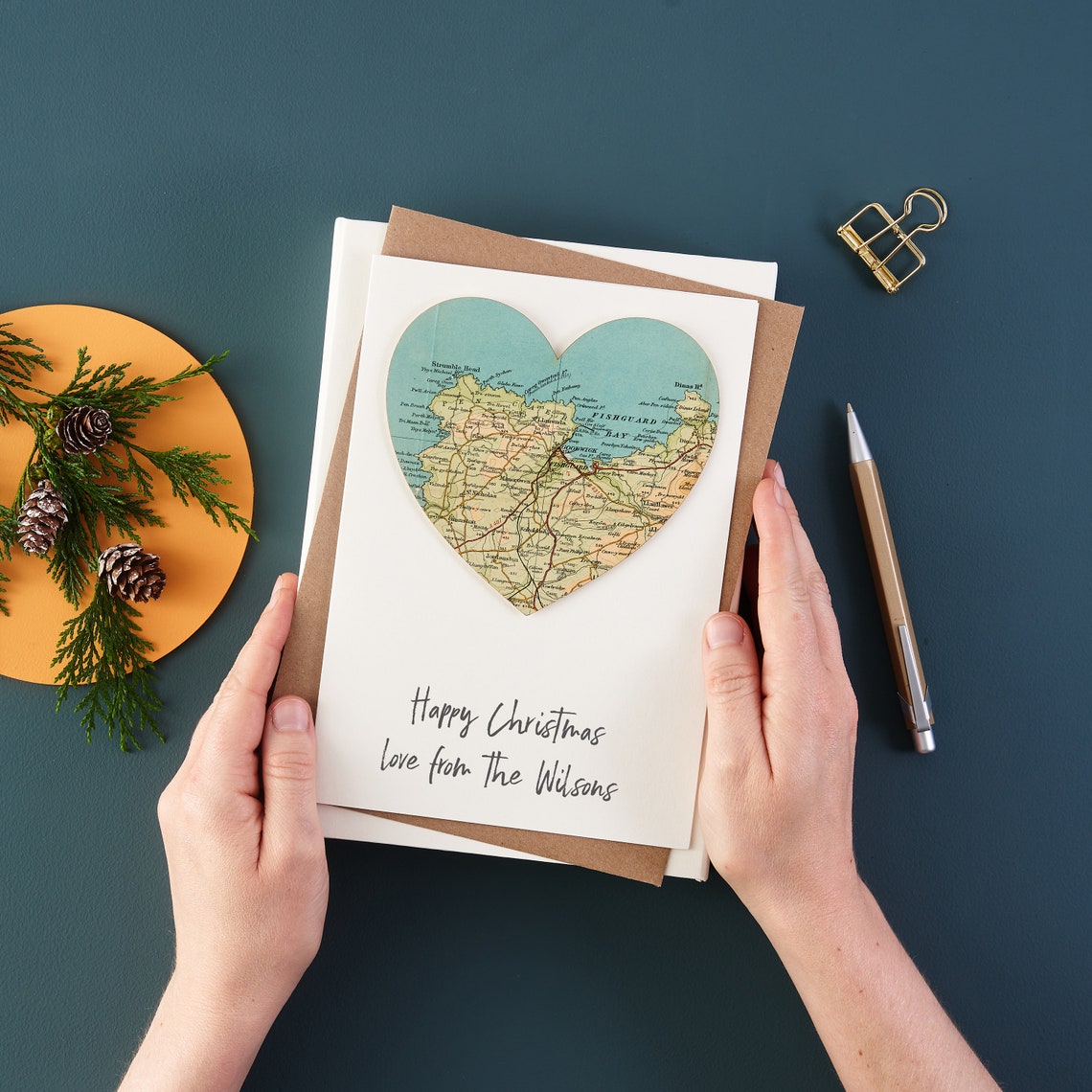 Custom Map Christmas Card, Map Heart Christmas Card, Vintage Map Family ...