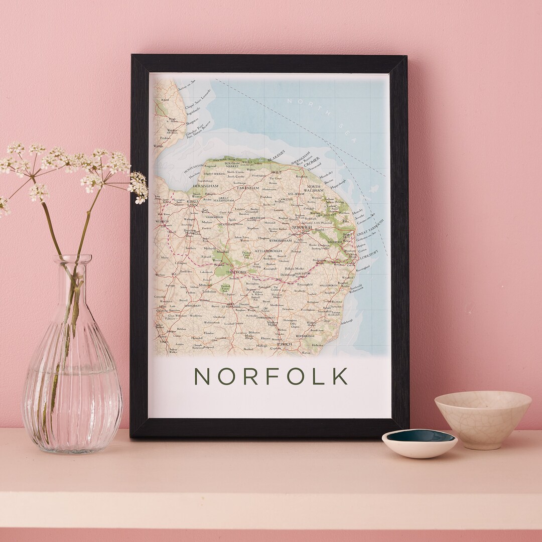 FRAMED Norfolk Map Poster, Norfolk Wall Art, Poster Print, Gallery Wall ...