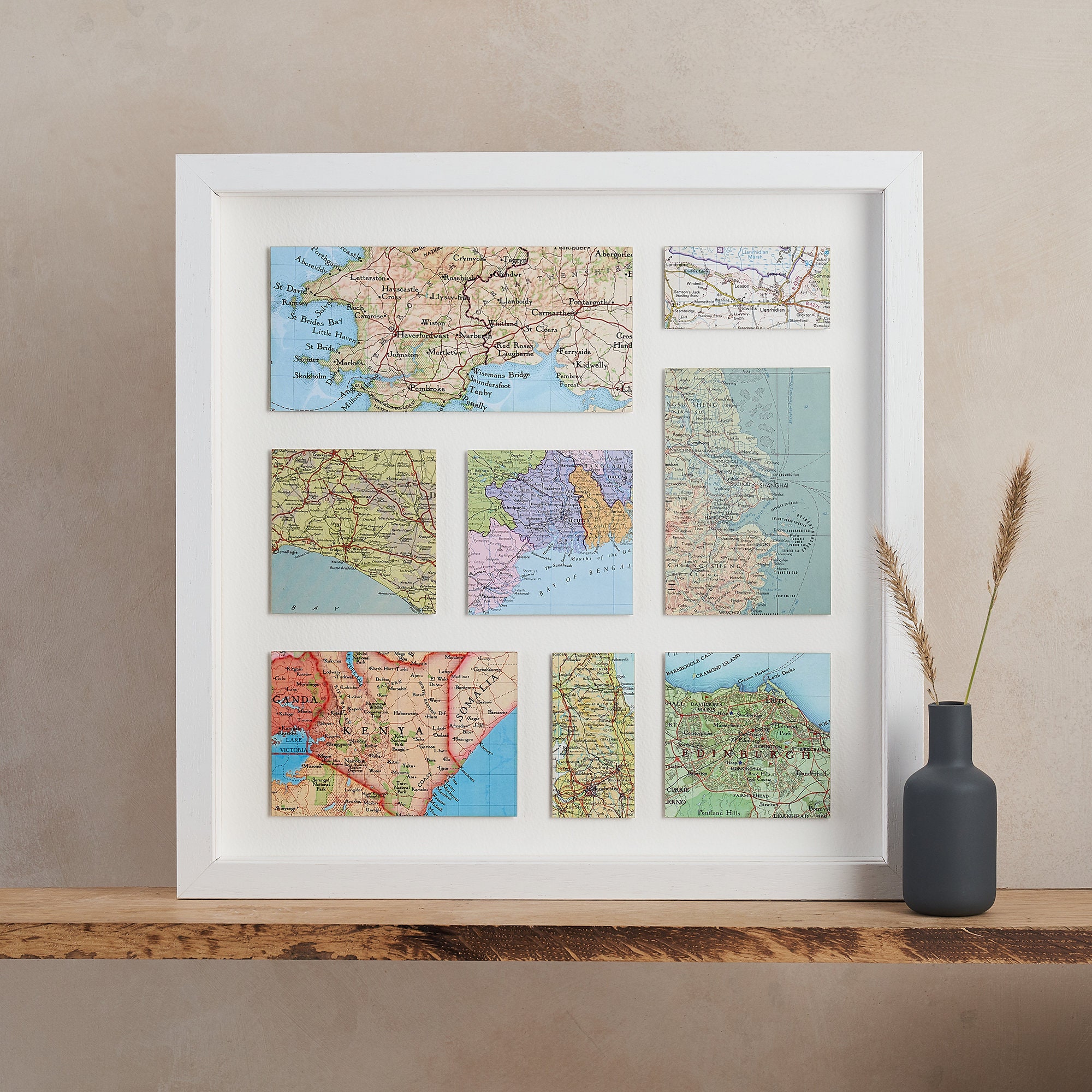 Map Wall Art - Eight Custom Map Squares Wedding Anniversary Frame Gift ...
