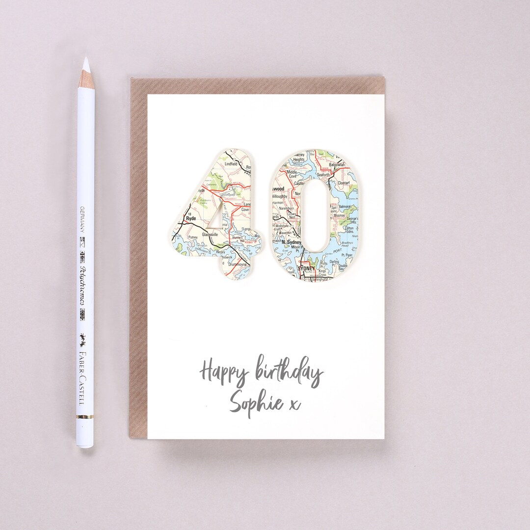 Custom Map Special Age Birthday Greetings Card - Personalised 40th ...