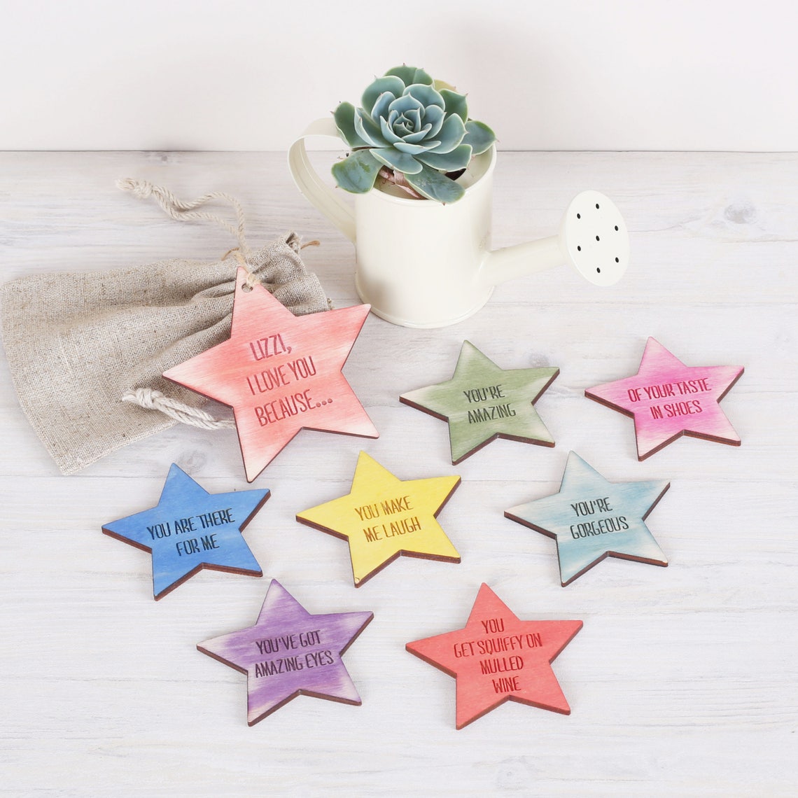 Message Tokens - I Love You Because... Wood Star Keepsake Gift ...