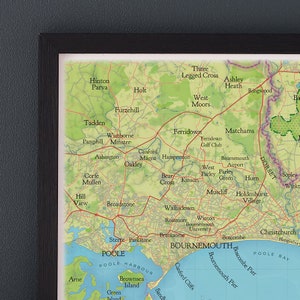 FRAMED Map of Bournemouth Dorset, Bournemouth Poster, Poole Harbour ...