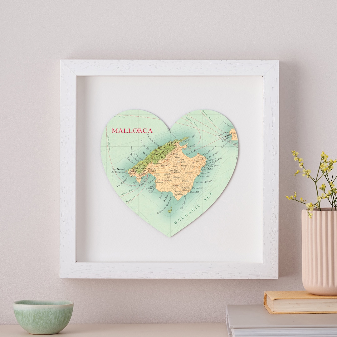 Mallorca Map Print, Majorca Wall Art, Map Heart Personalised Wedding ...