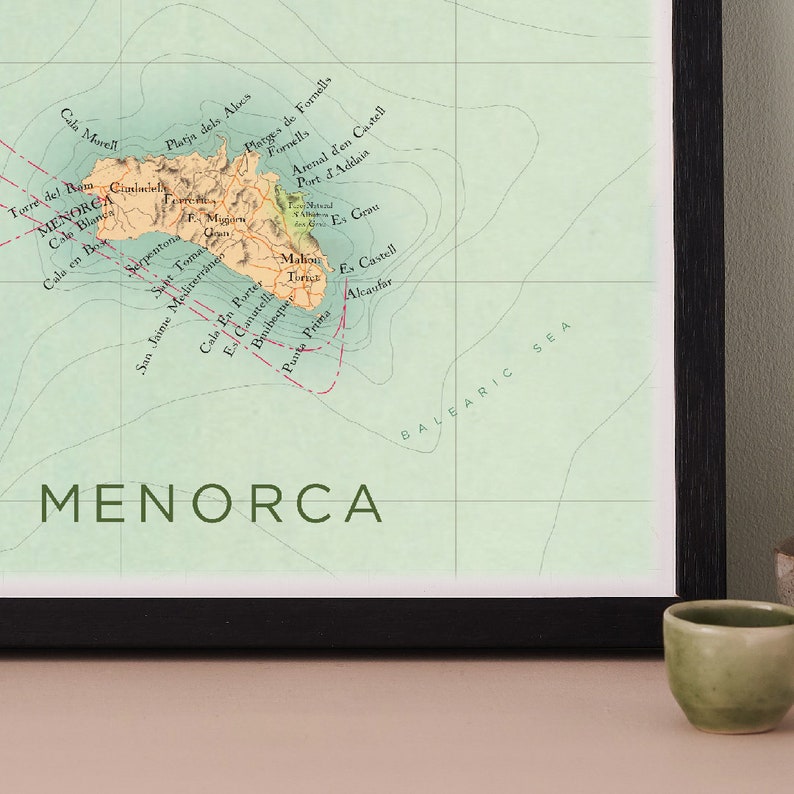 Menorca Map Print, Balearic Island Poster, Mediterranean Sea, Spain Map ...