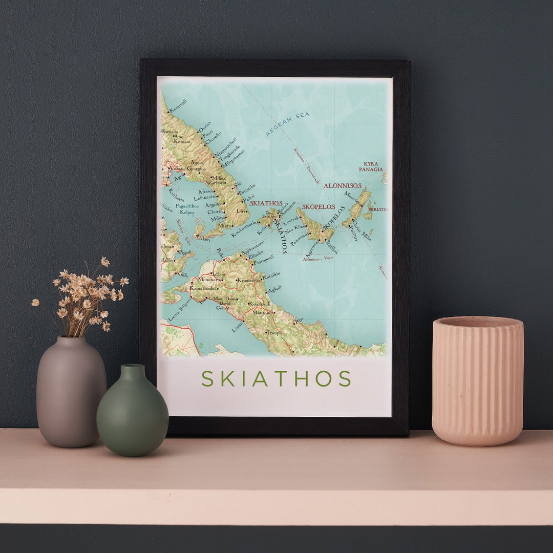 Skiathos Greece Map, Skiathos Poster Print, Greek Travel Wall Art, Home ...