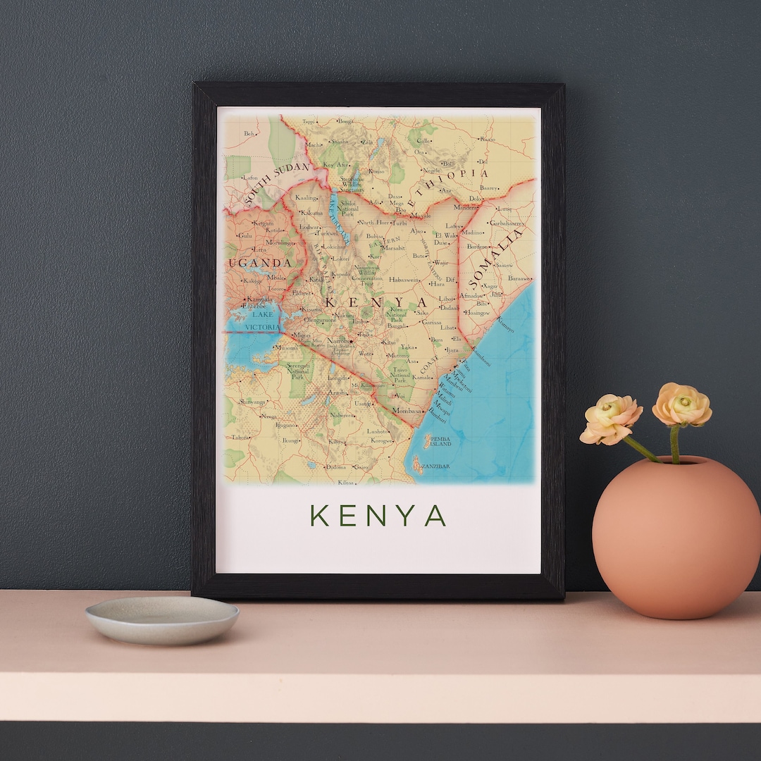 Kenya Poster, Kenya Map Wall Art, Africa Map Print, Watercolour Map ...