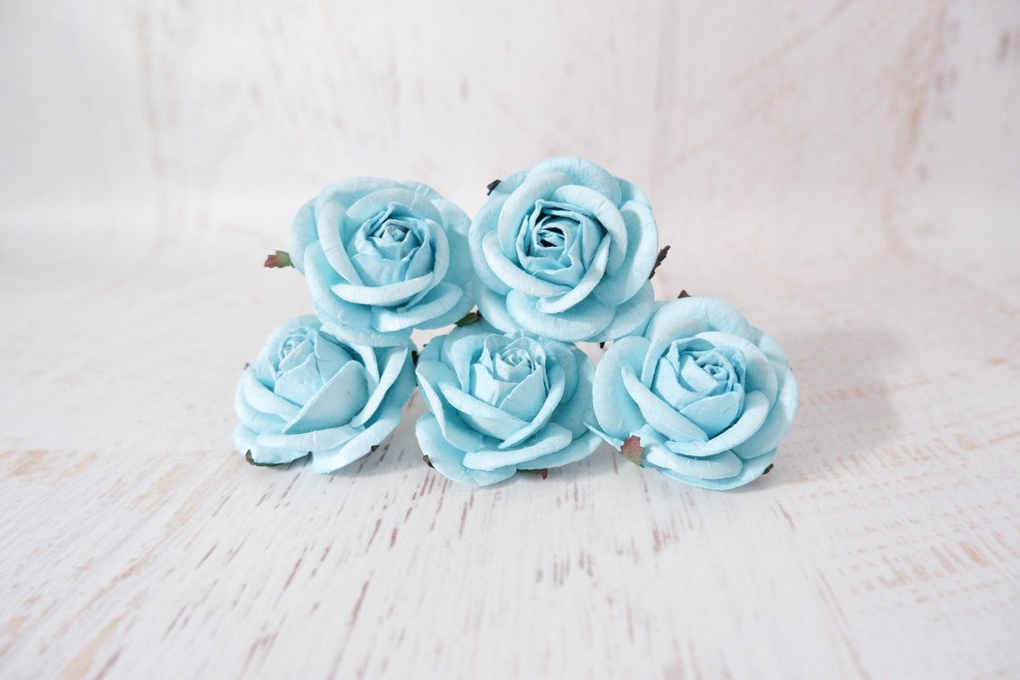 5 50mm/2 Inches Bright Blue Paper Roses Paper Flowers | Etsy
