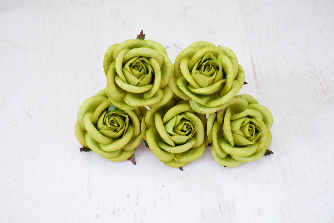 5 50mm/2 Inches Pear Green Paper Roses, Green Paper Flowers, Green ...
