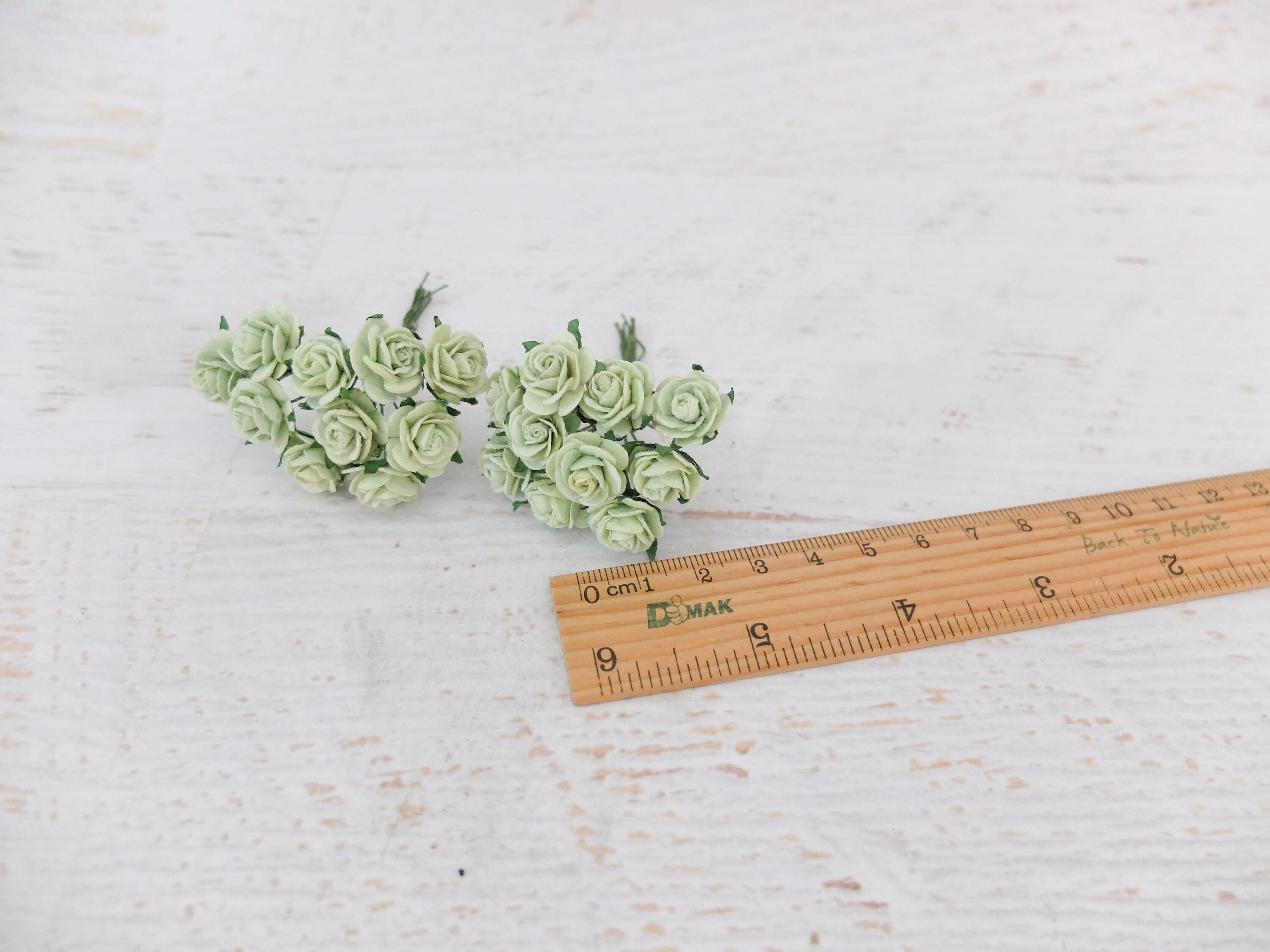 20 Soft Green Paper Roses (15mm), Green Paper Flowers, Green Mulberry ...