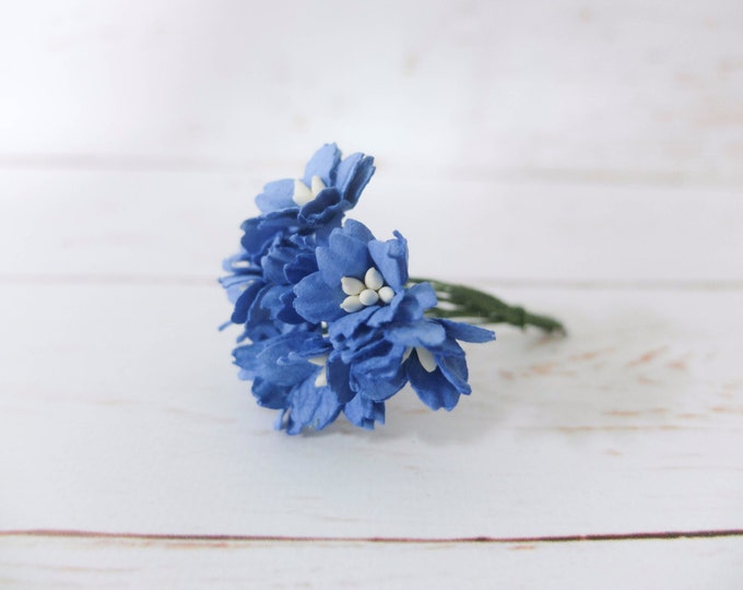 10 20mm Royal Blue Paper Cherry Blossoms, 2 Cm Paper Flowers With Wire ...