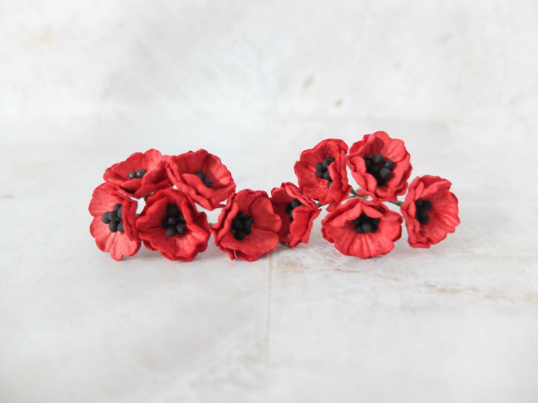 10 2 Cm Red Paper Poppies, 20mm Red Paper Flowers, Red Paper Flowers ...