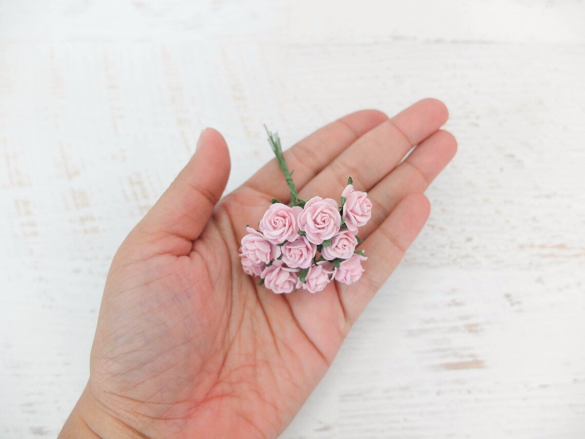 Soft pink paper roses 20 15mm pink paper roses 1.5 cm | Etsy