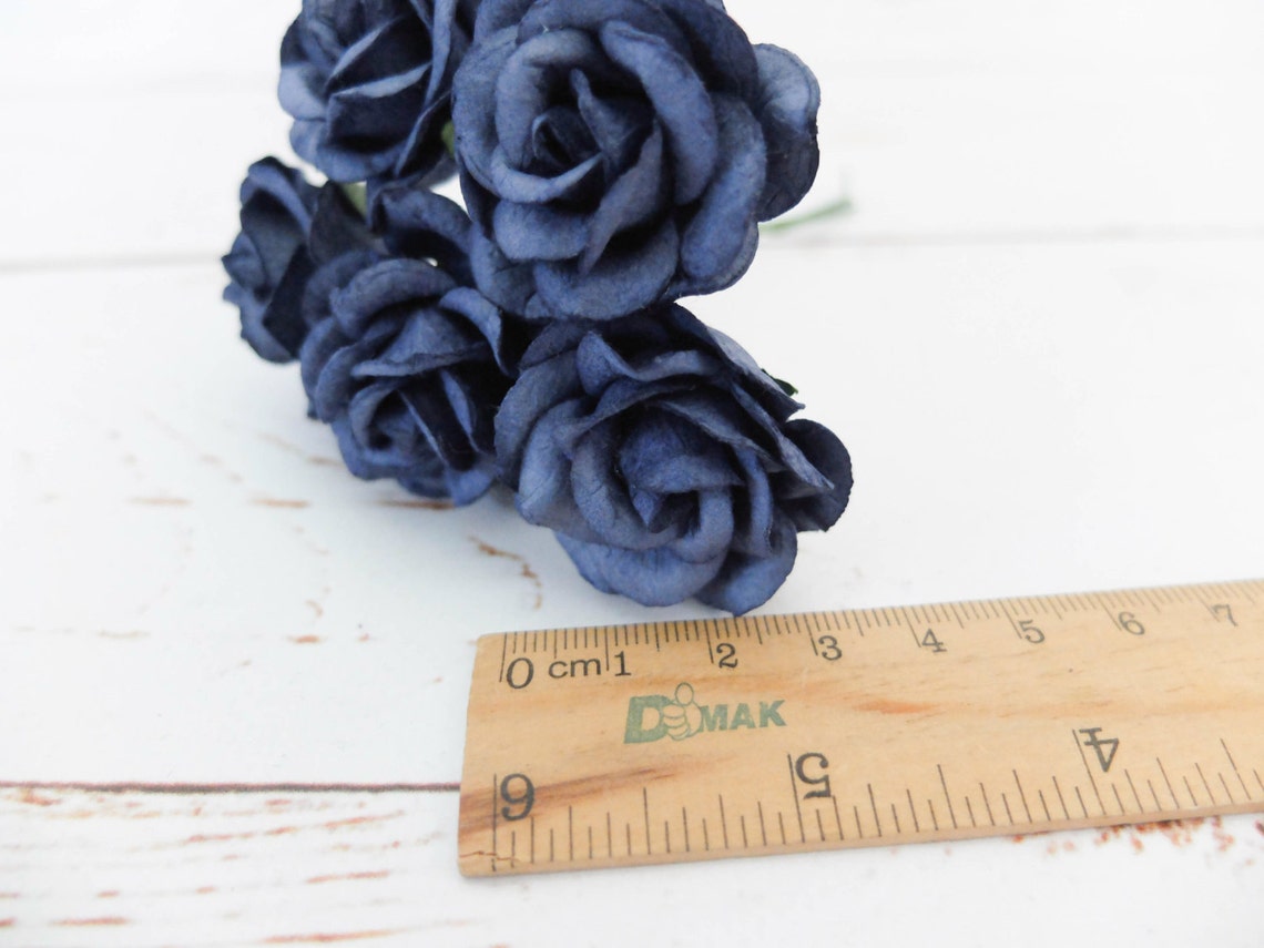 5 35mm Navy Blue Paper Roses With Wire Stem 3.5 Cm Paper - Etsy