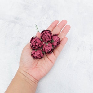 Burgundy Paper Flowers, 5 30mm Burgundy Paper Ranunculus, Paper Flowers ...