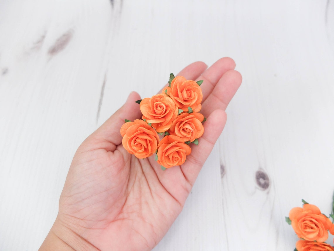 10 25mm Orange Paper Roses 1 Orange Paper Flowers With - Etsy