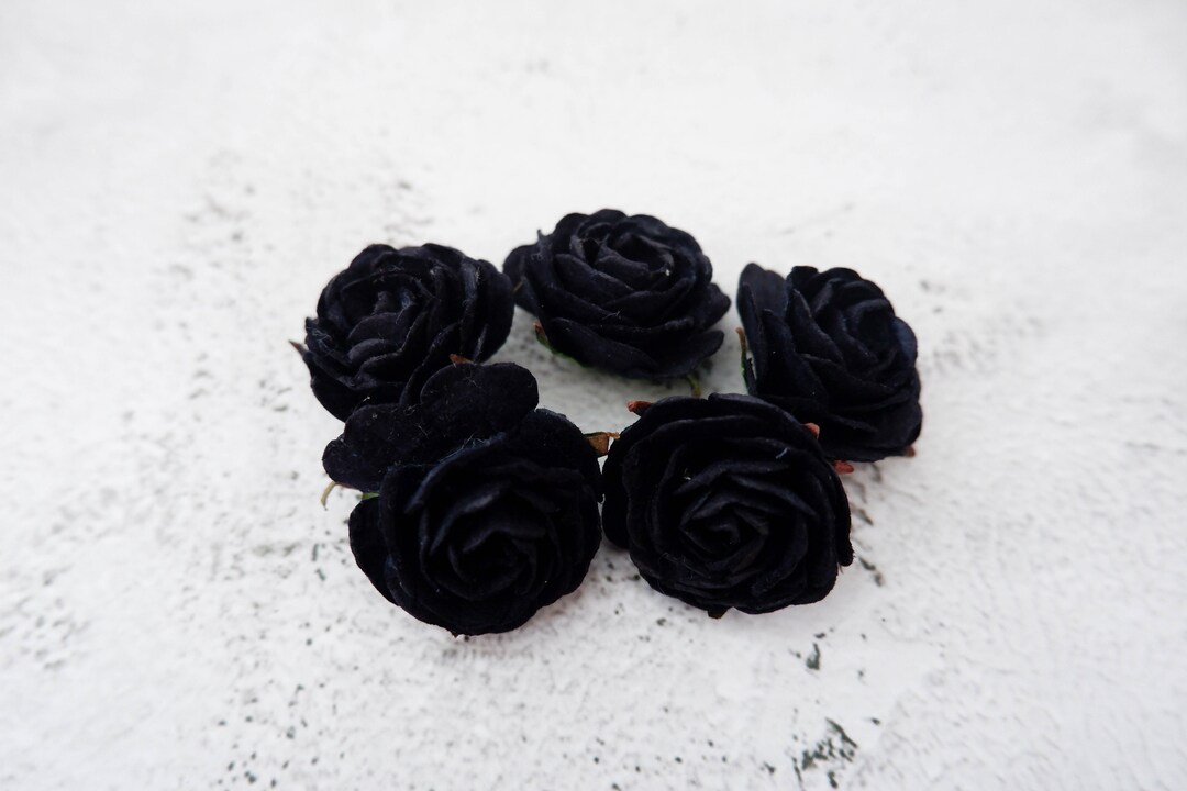 5 35mm Black Paper Roses NO WIRE STEM (style 1), 3.5 Cm Artificial ...