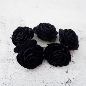 5 35mm Black Paper Roses NO WIRE STEM (style 1), 3.5 Cm Artificial ...