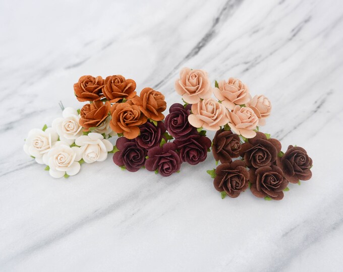 25mm Shades of Brown Paper Roses, 1 Paper Flowers, 2.5 Cm Mix Colors ...