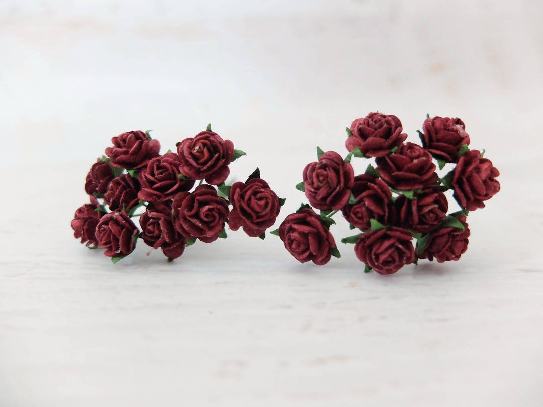 20 10mm Burgundy Red Paper Roses, Paper Flowers, Burgundy Paper Flowers ...