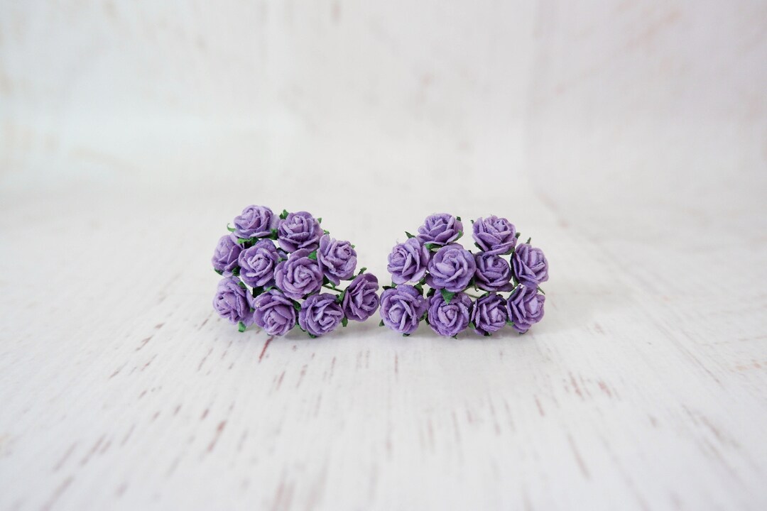 20 10mm Purple Paper Roses With Wire Stems, 1 Cm Paper Mini Roses - Etsy