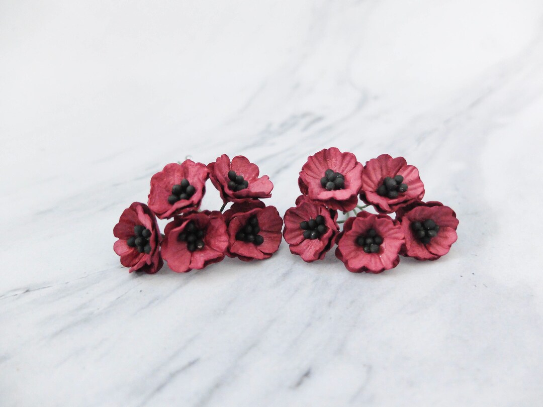 10 2 Cm Burgundy Paper Poppies, 20mm Paper Flowers, Burgundy Flowers - Etsy