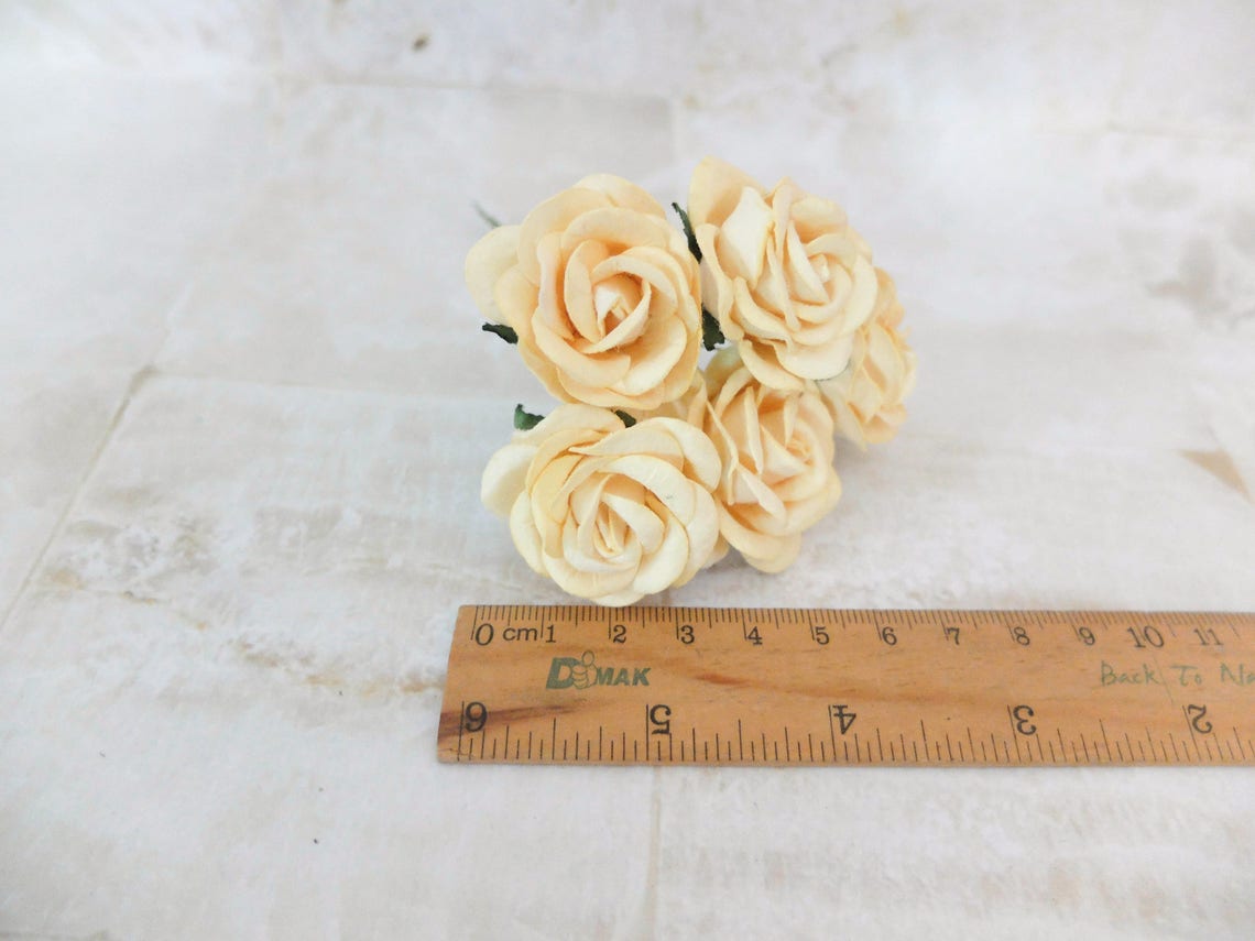 5 35mm Light Yellow Paper Roses Round 3.5 Cm Vanilla Roses | Etsy