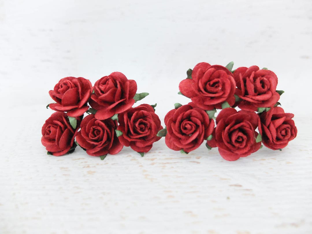 10 25mm Dark Red Paper Roses, 2.5 Cm Red Mulberry Paper Rose, 1" Red ...