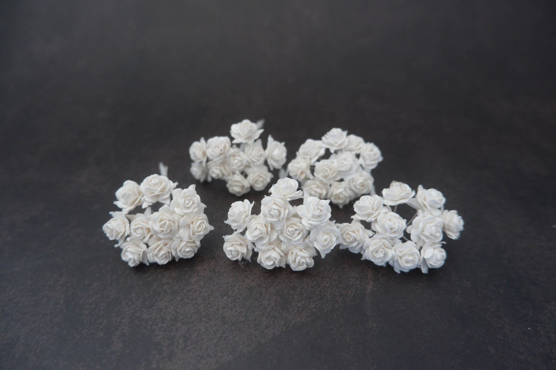 50 10mm White Paper Roses, 1 Cm White Roses With White Wire Stem, Paper ...