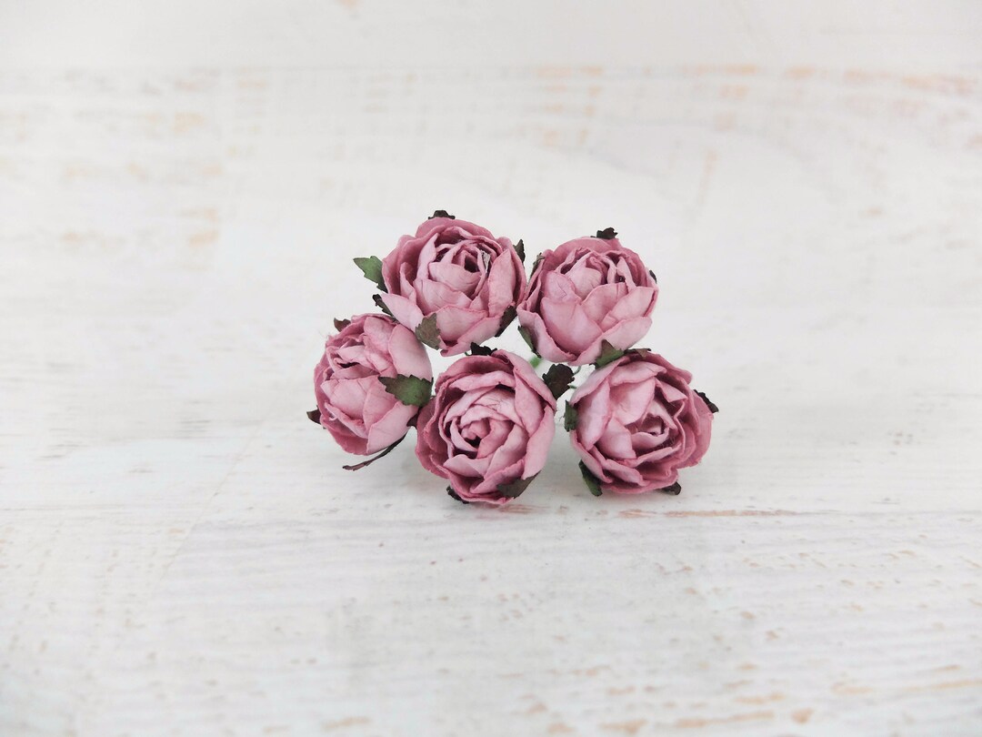 Mauve Dusty Pink Paper Flowers, 5 30mm Pink Paper Ranunculus, 3 Cm ...
