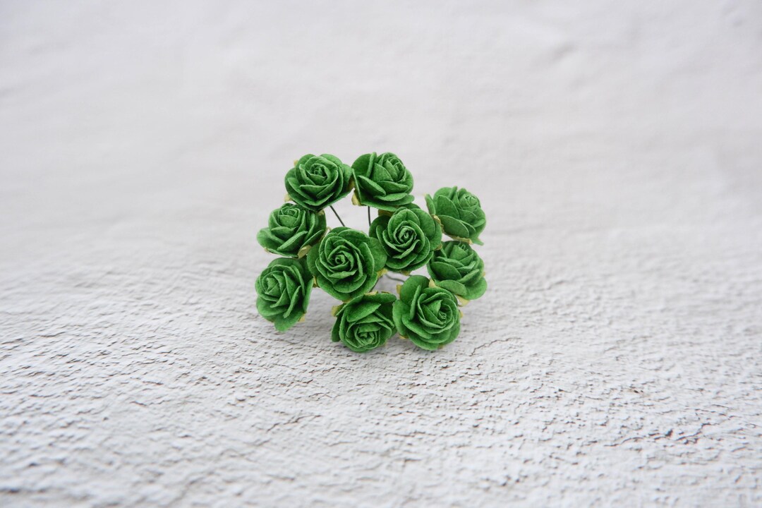2 Cm Green Paper Roses, 10 20mm Paper Roses, Paper Flowers, Mulberry ...