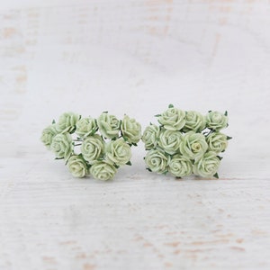 20 Soft Green Paper Roses (15mm), Green Paper Flowers, Green Mulberry ...