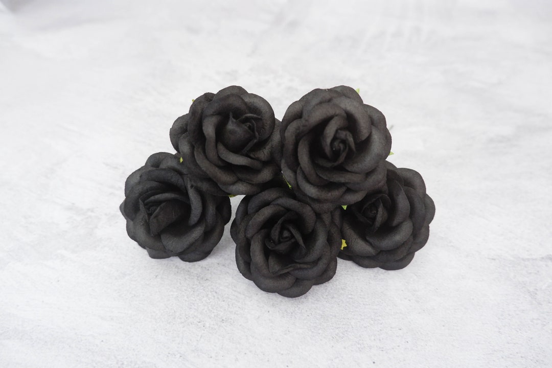 5 Pc 6 Cm Black Paper Roses With Wire Stems 60mm Paper Roses - Etsy