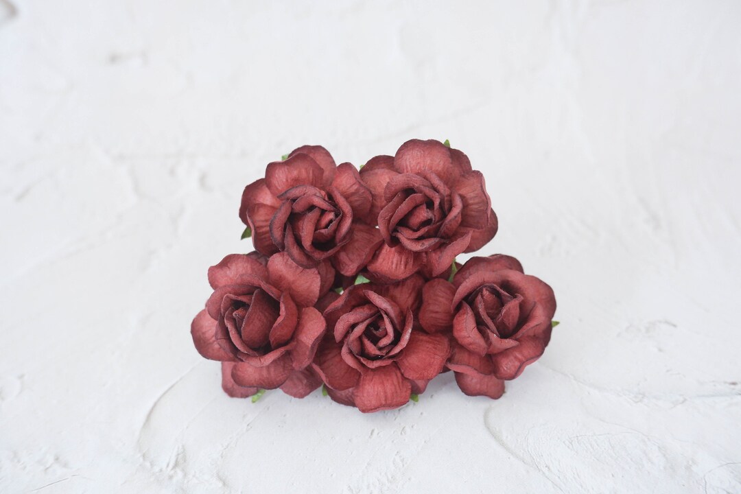 5 40mm Paper Maroon Peonies With Wire Stems, 4 Cm Paper Flowers - Etsy